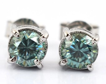 Blue Diamond Studs - Etsy