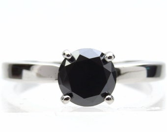 3.50 Ct Certified Round Shape Black Diamond Ring in 925 Silver | Etsy