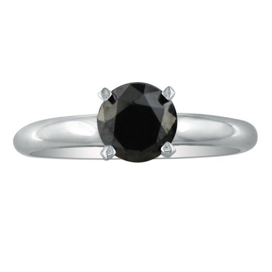 2.50 Ct Certified Round Shape Black Diamond Ring in 925 Silver - Etsy