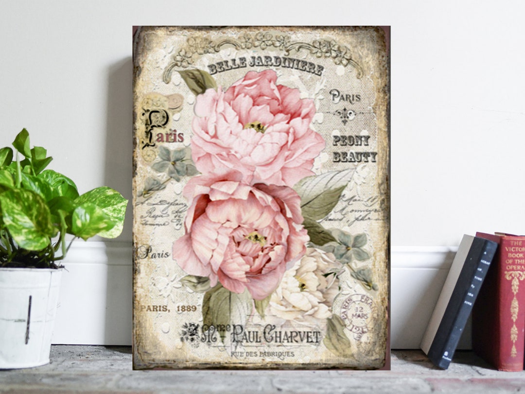 Rustic Peony Flowers Metal Wall Sign - Shabby Chic Farmhouse Decor ...