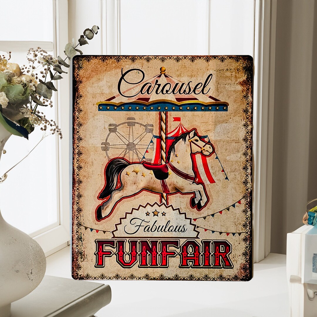 Retro Carousel Wall Sign: Vintage Funfair Inspired Metal Plaque for ...