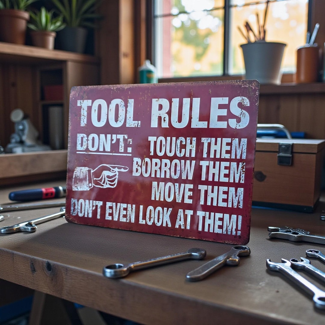 Tool Rules Metal Sign - Vintage Garage Workshop Decor Plaque Gift ...