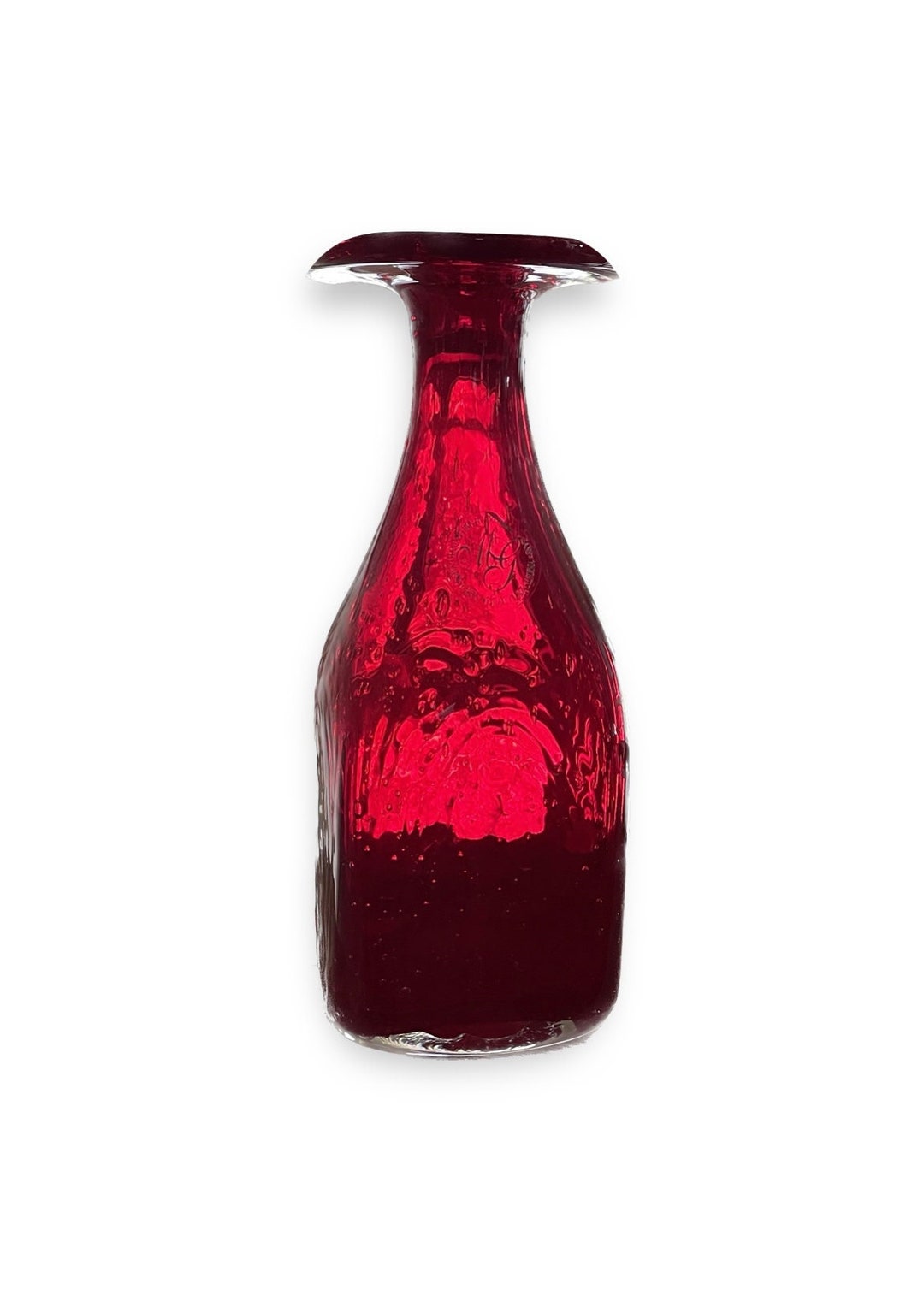 Margie's Garden Hand Blown Vase - Red Bubble Glass Flat Rim - Creative ...