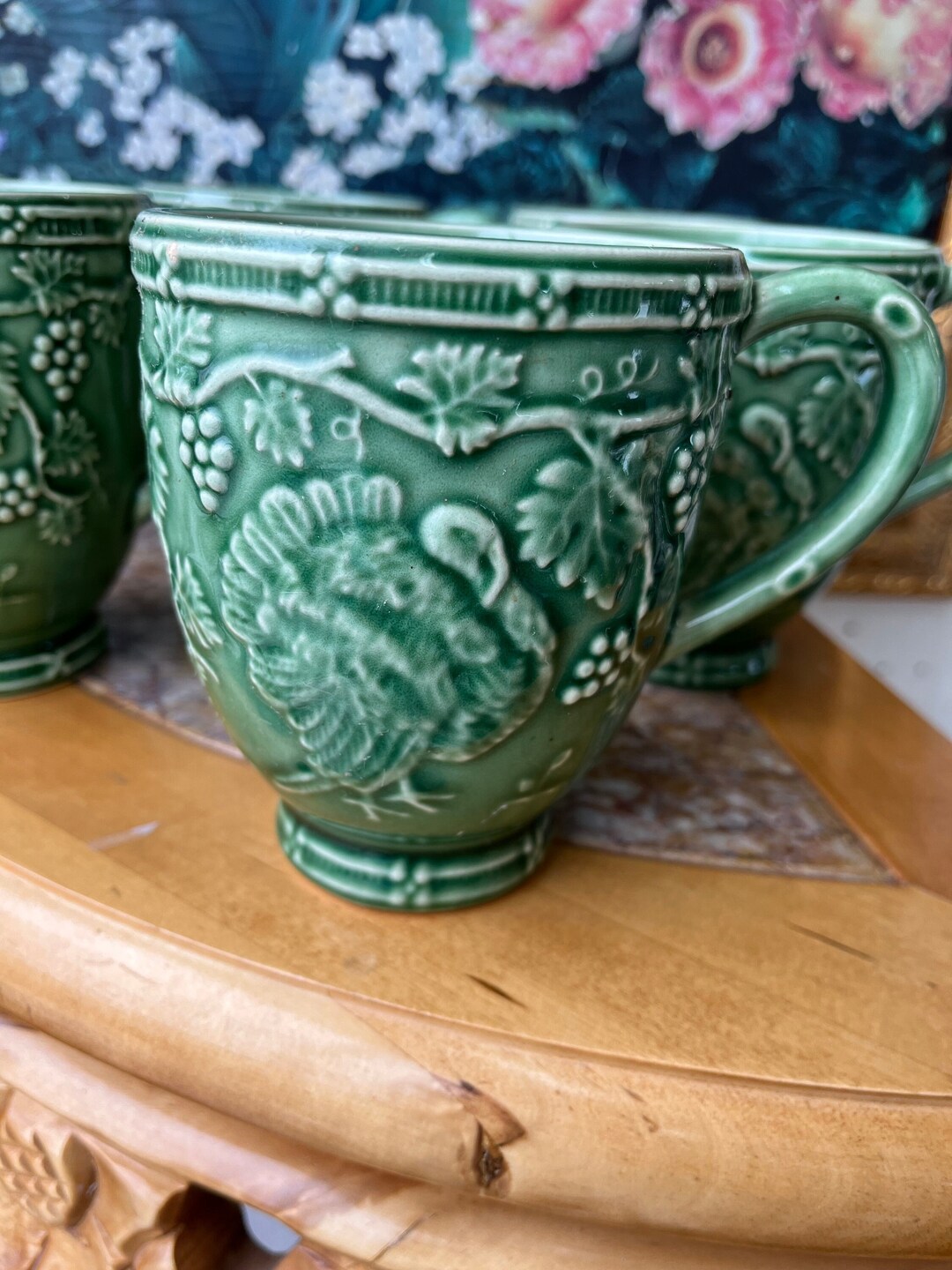 Bordallo Pinheiro Ceramics Portugal Green Turkey Mugs - Set of 6 ...