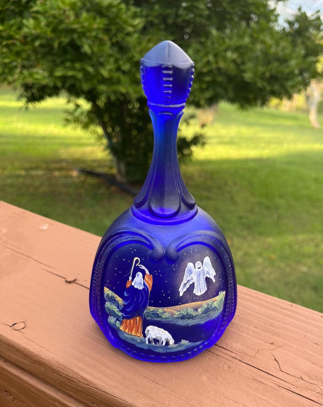 Fenton Cobalt Blue Frosted Glass Bell - the Announcement - Christmas ...
