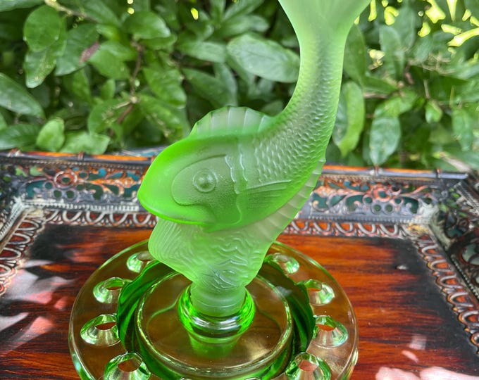 Josef Inwald Glassworks Poisson Volant Green Glass Fish Flower Frog ...