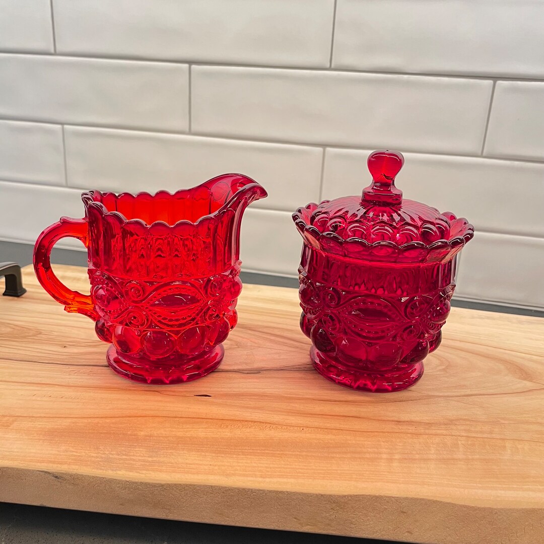 Mosser Ohio LG Wright Eye Winker Ruby Red Glass Sugar and Creamer ...
