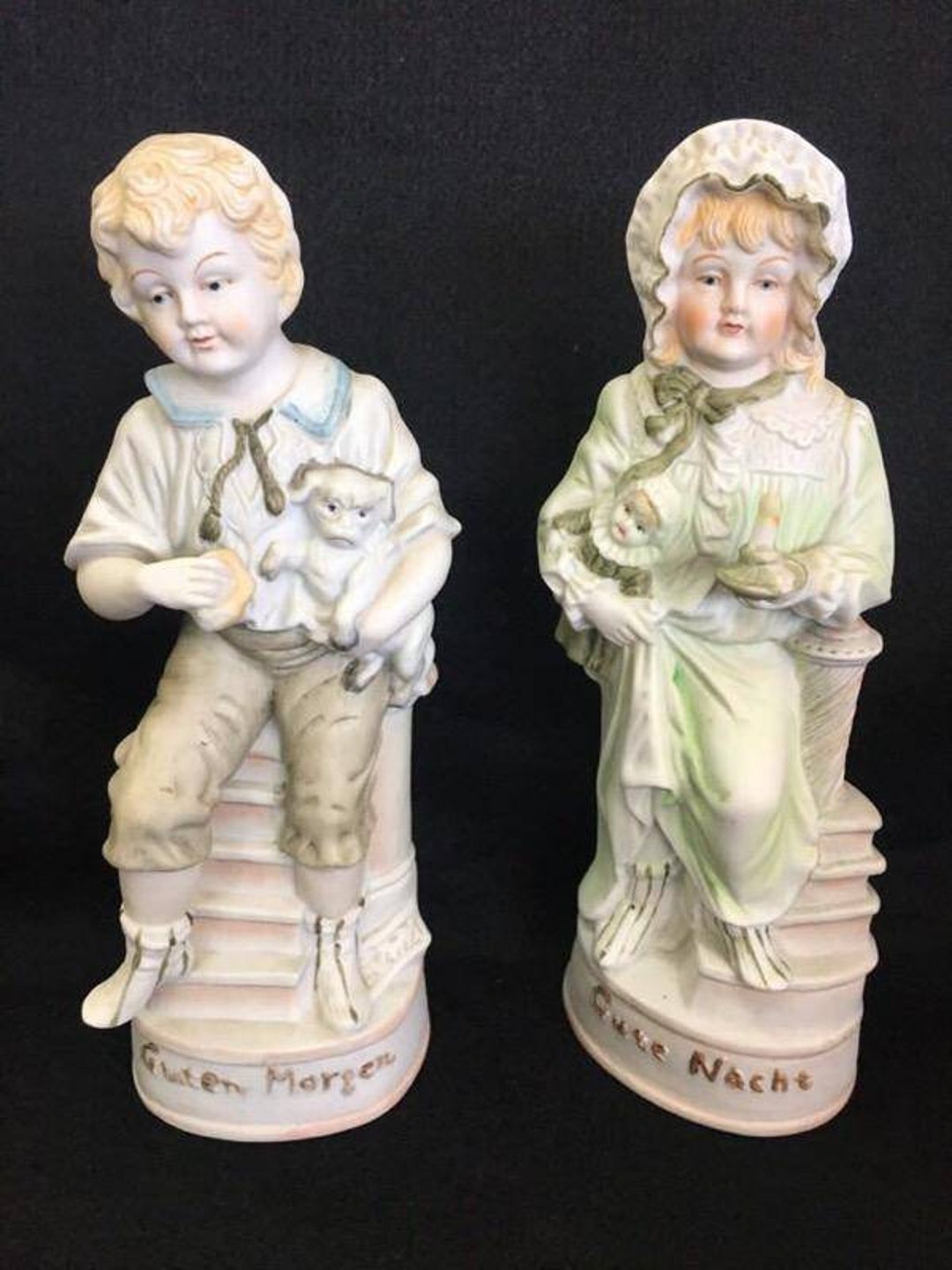 Pair of German Bisque Victorian Figurines - Boy and Girl - Guten Morgen ...
