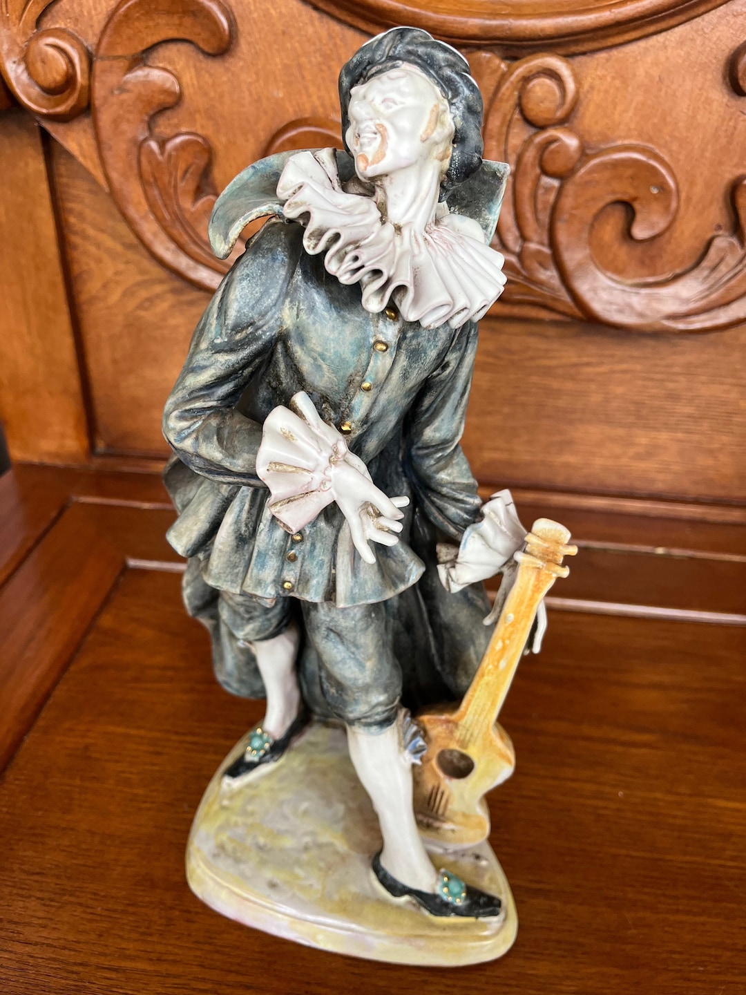 Scaramuccia Sculpture Glazed Terracotta Pottery - Clown Figurine - Not ...