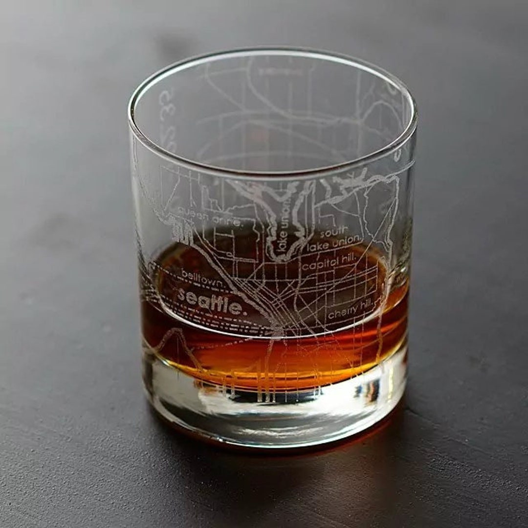 Seattle City Map Rocks Glass Engraved Liquor Whiskey Scotch Bourbon Old ...