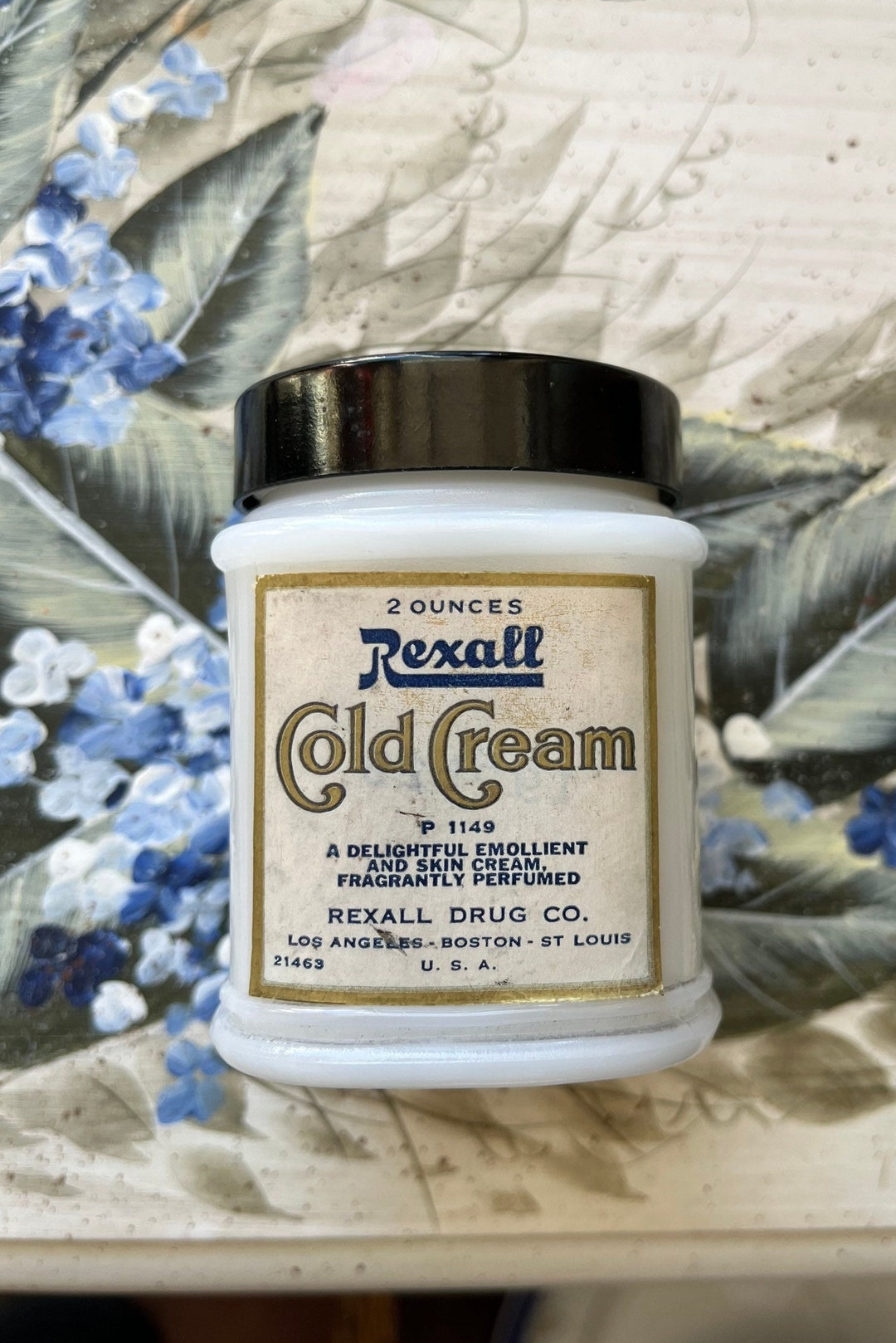 Rexall Cold Cream Jar - 2 Oz. - Hazel Atlas - Milk Glass W/ Black ...