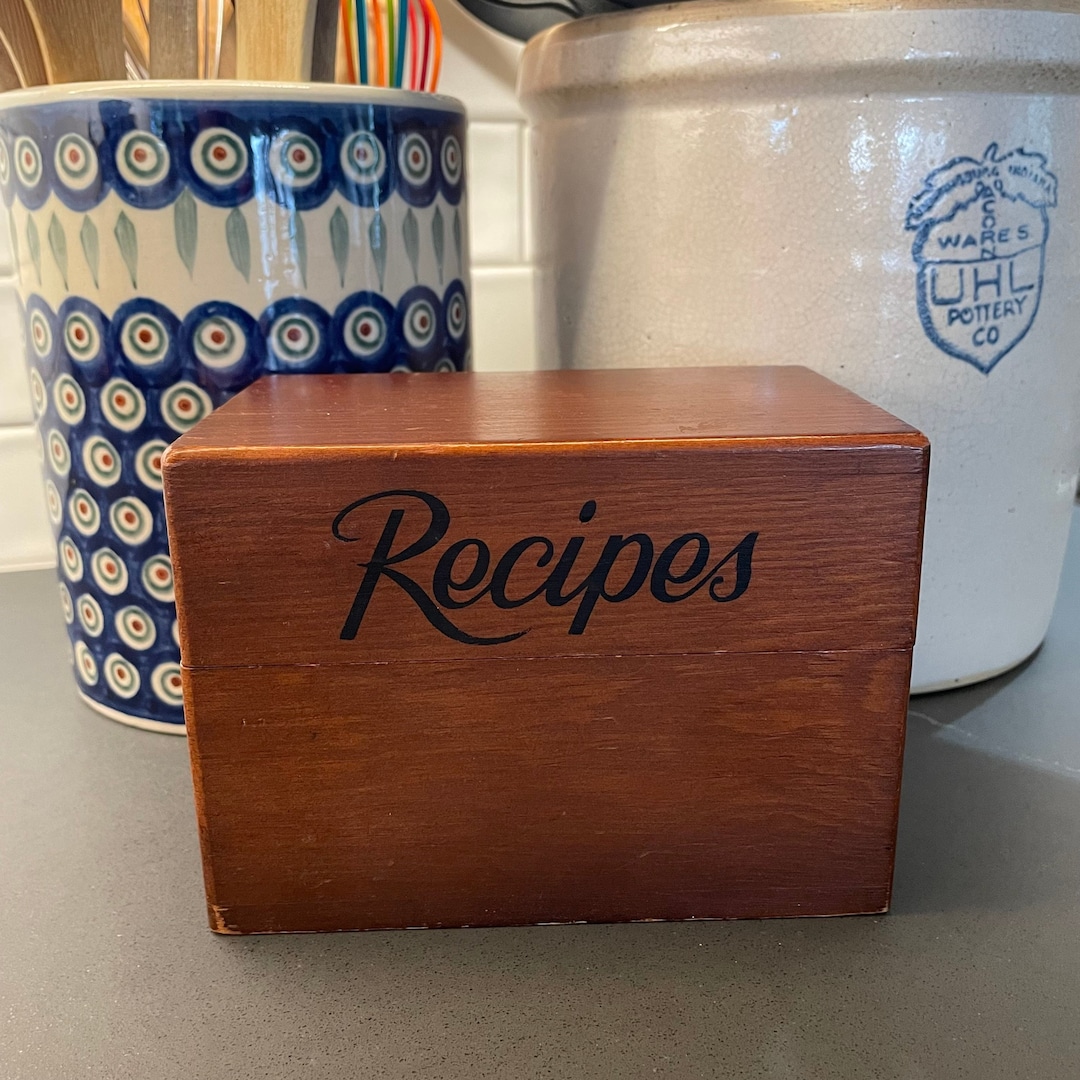 Vintage Wooden Recipe Card Box With Hand Written Recipe Cards - Mid Century Retro Kitchen ...