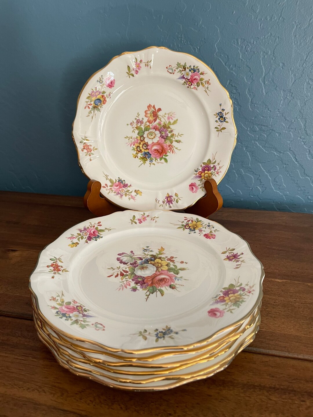 Hammersley Howard Sprays Salad Plates - Scalloped - Bone China ...