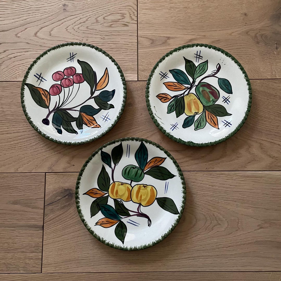 Set of 3 Blue Ridge Southern Pottery Peasant Village PV Salad Plates ...
