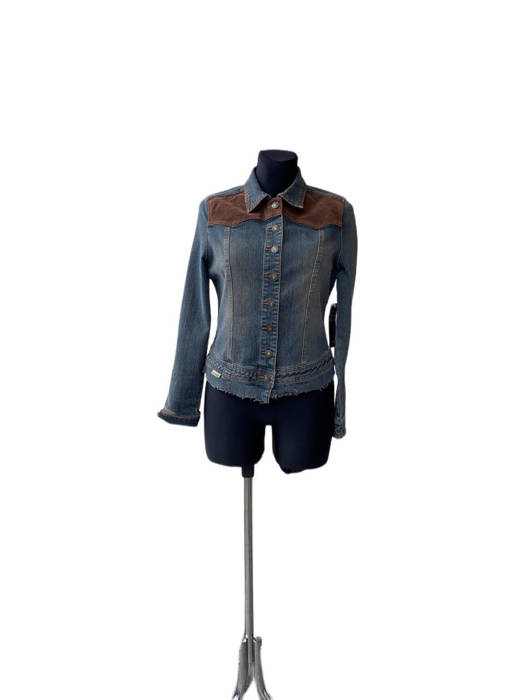 Vintage Women Denim Blue Jacket Jean Embroidered Brown Details ...