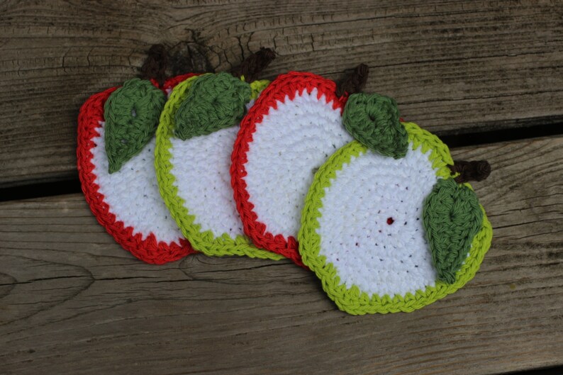 Apple Coasters Crochet Apple Coasters Set of 4 Apple - Etsy