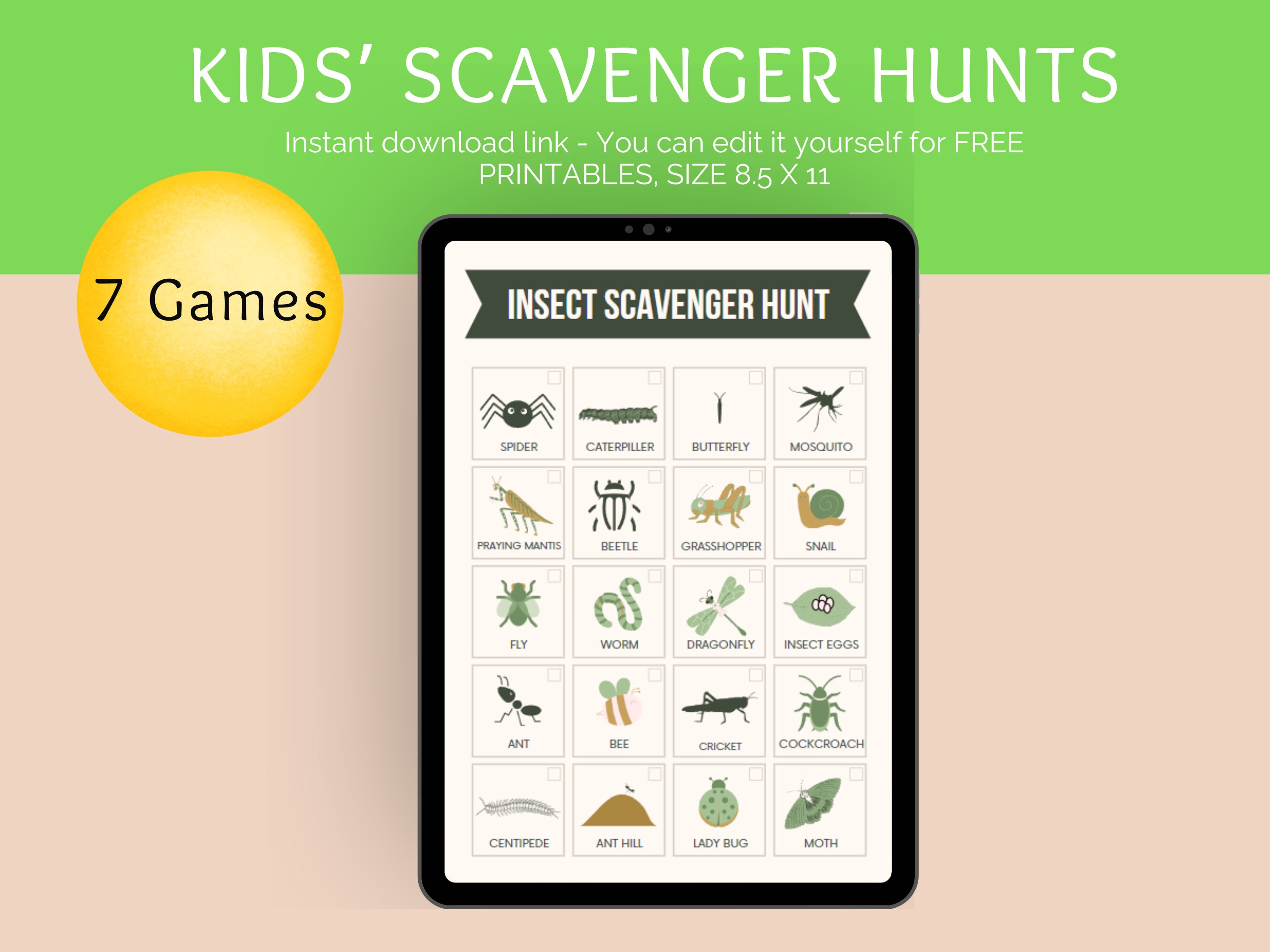 Kids' Scavenger Hunt Printables 6 Games Fully Editable Digital Download ...