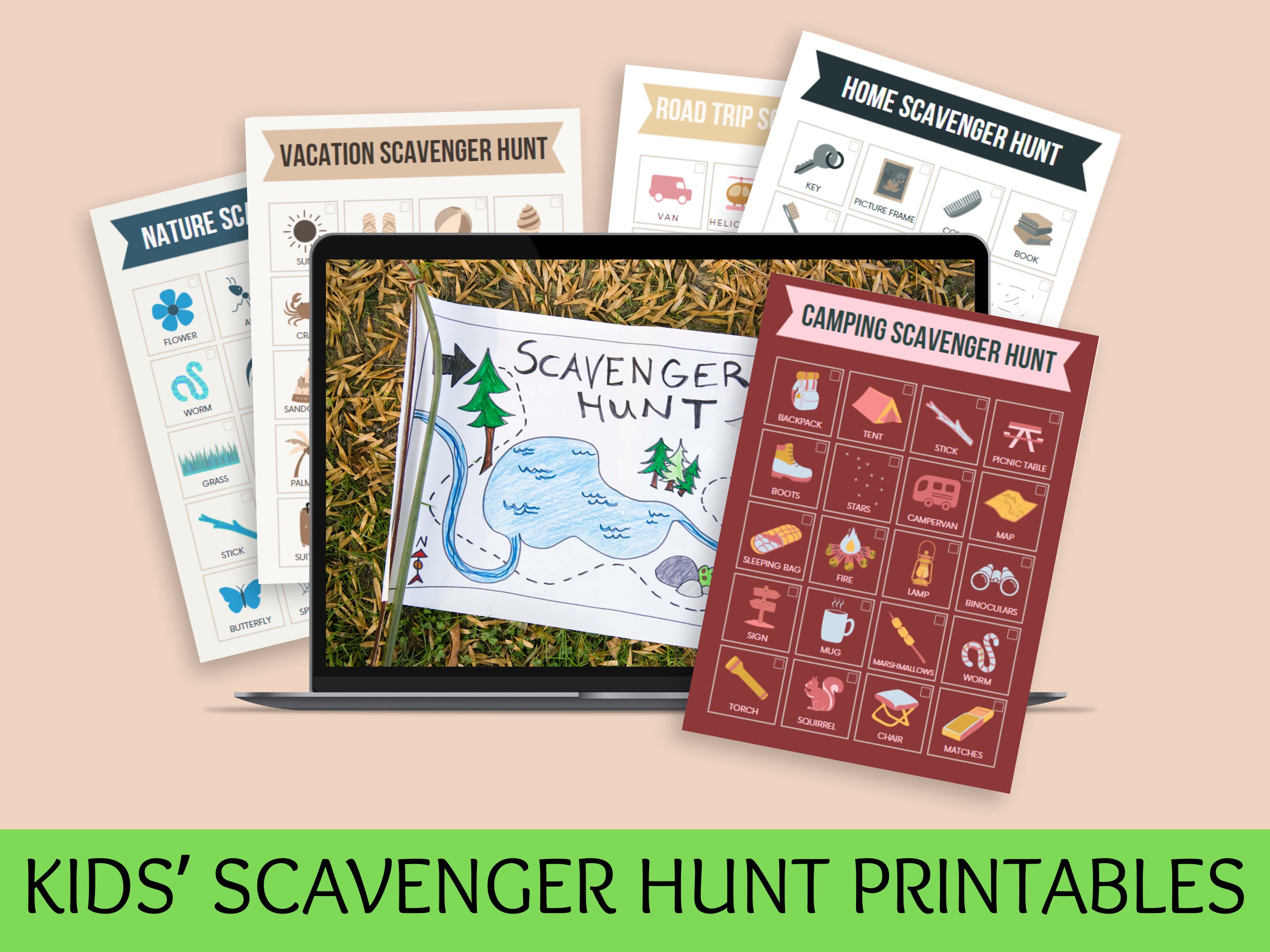Kids' Scavenger Hunt Printables 6 Games Fully Editable Digital Download ...