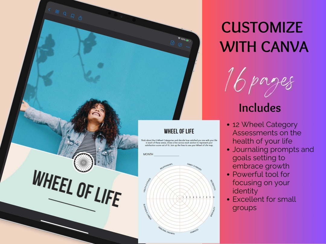 Wheel of Life Assessment Tool 16 Pages Fully Editable Digital Download ...