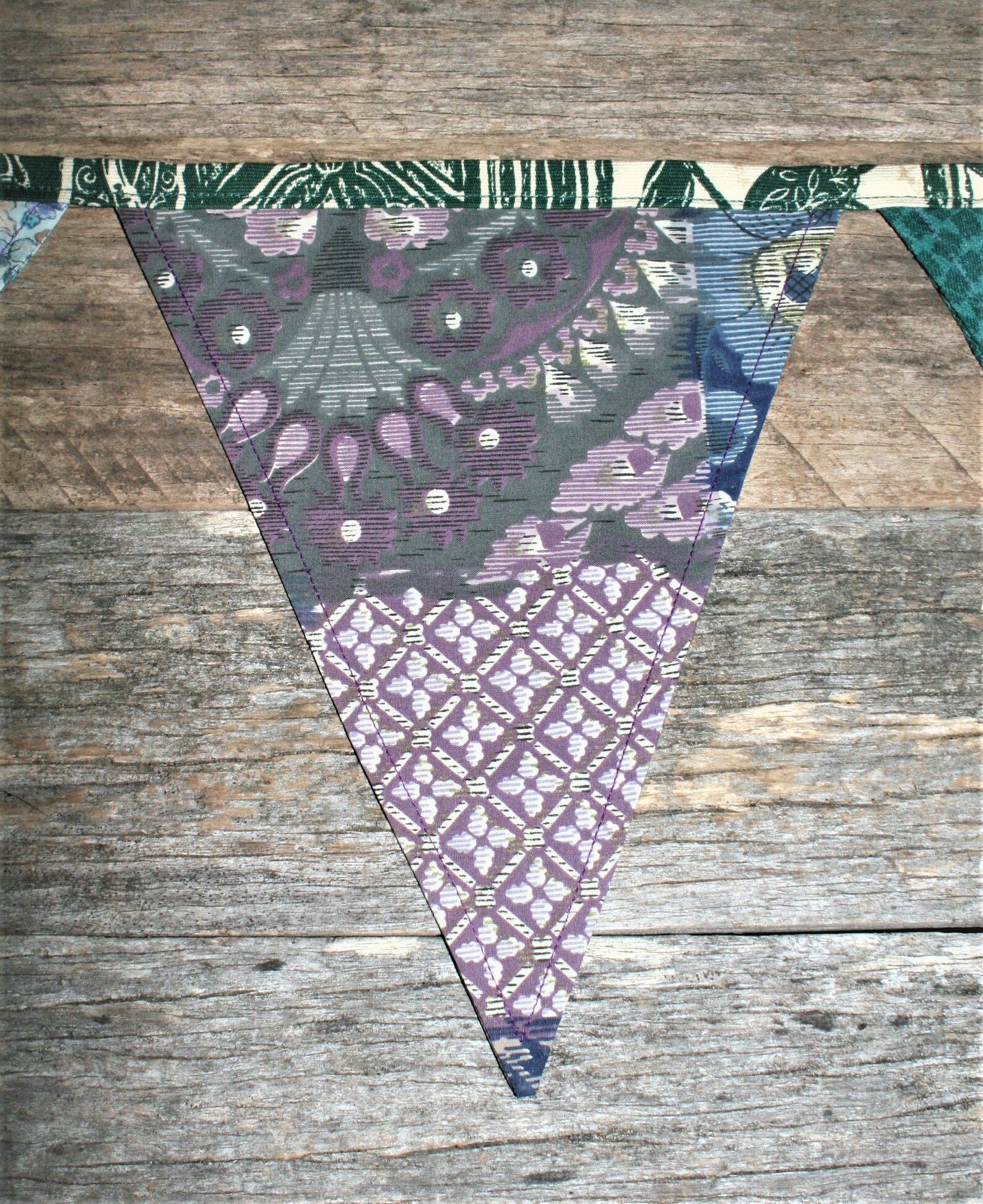 Bunting Purple and Green Mixed Fabrics 13 Large Flags 4 - Etsy
