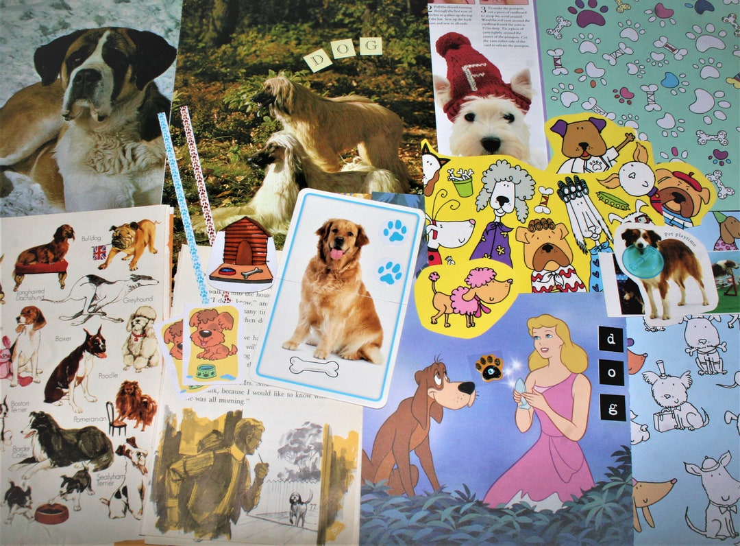 Dog Theme Vintage Book Page Ephemera Pack - 40 Sheets of Vintage Book ...