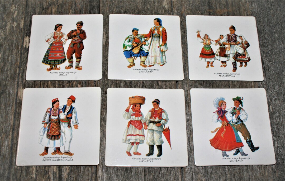 Traditional Costume - Vintage Cardboard Coasters - Set of Six Coasters ...