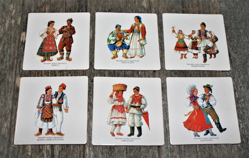 Traditional Costume - Vintage Cardboard Coasters - Set of Six Coasters ...