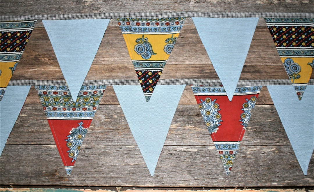 Bunting - Upcycled and Vintage Fabric Bunting - Choice of Red or Yellow ...