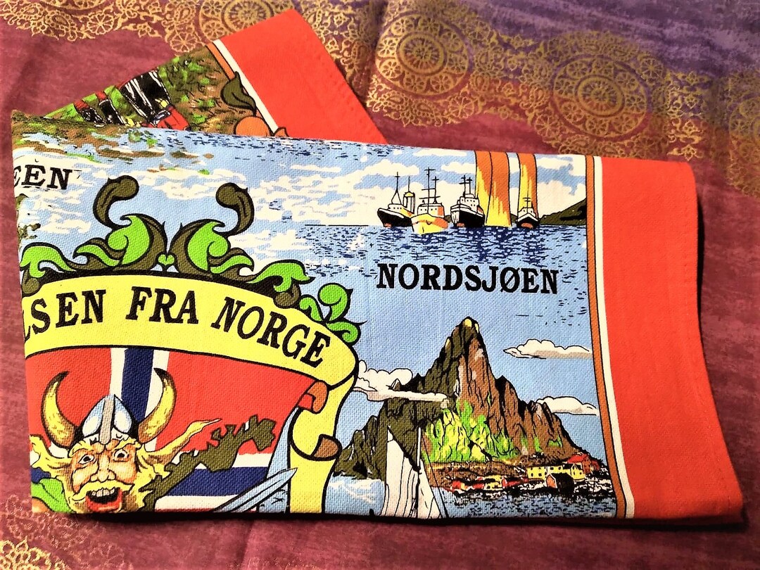Vintage Norway Souvenir Cotton Tea Towel - Land of the Midnight Sun ...