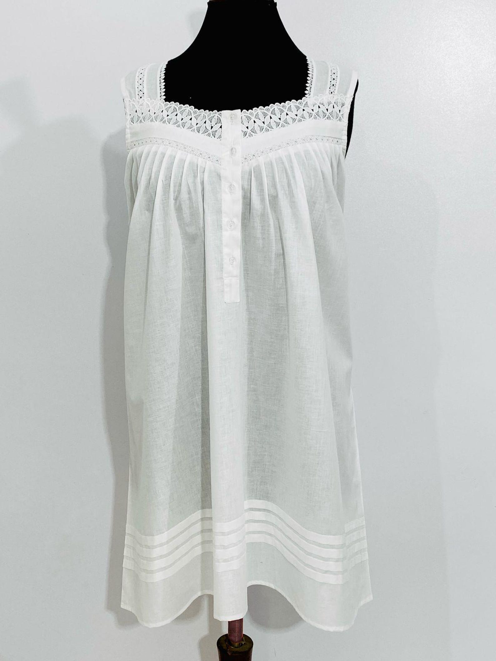 Soierose Victorian Sleeveless 100% Cotton Nightgown With Lace Trim - SR ...