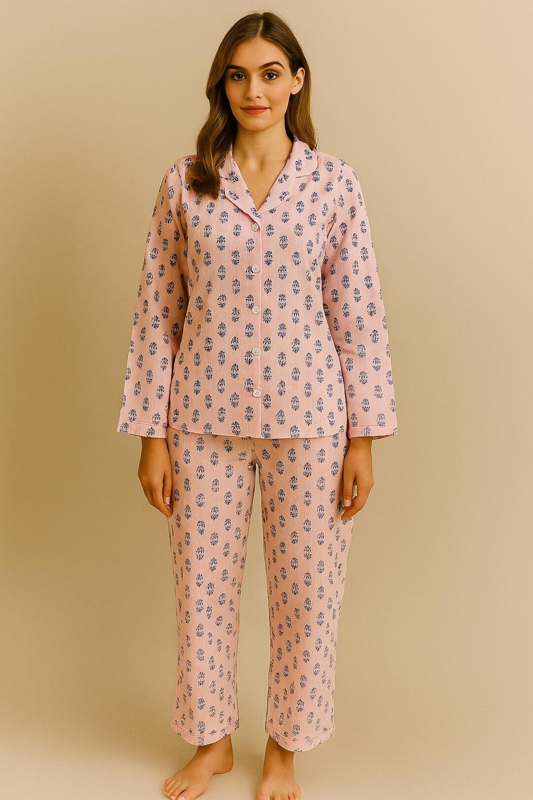 Soierose 100% Cotton Light Purple Pink Print Pajama Set - SR1077 - Etsy