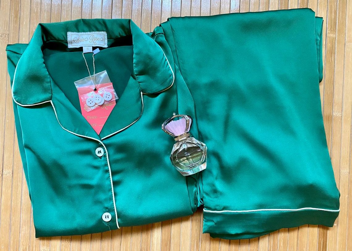 Women Silky Satin Green Pajama Set - Etsy