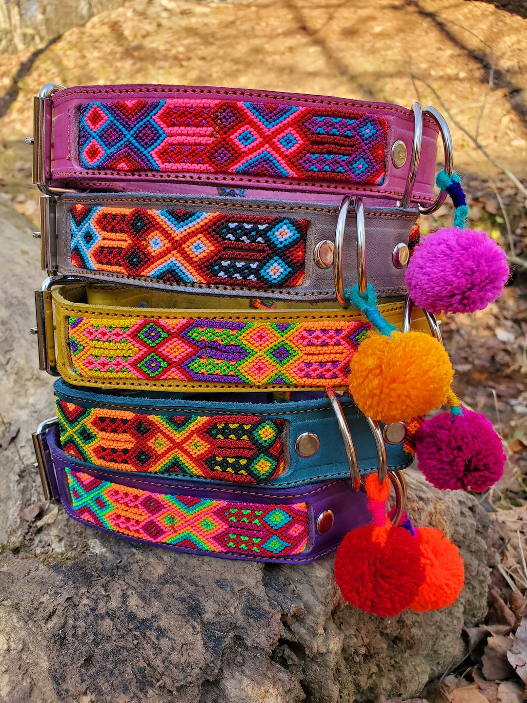 MEDIUM Mexican Pet Collar - Leather Dog Collar, Tribal Dog Dollar ...