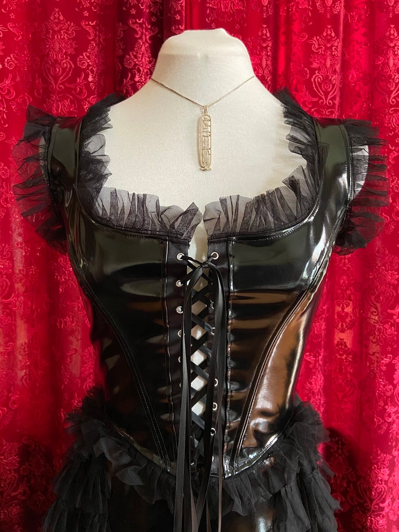 Ravenglass Bodice Front Lacing PVC Corset With Ruffles - Etsy