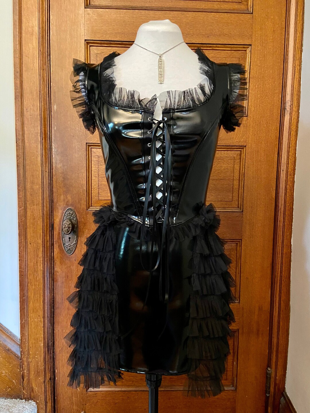 Ravenglass Bodice Front Lacing PVC Corset With Ruffles Gothic Vinyl ...