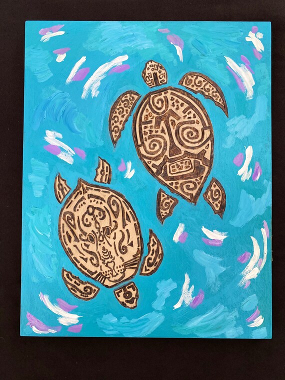 Tribal Sea Turtle Wood Burning Acrylic Wall Decor - Etsy