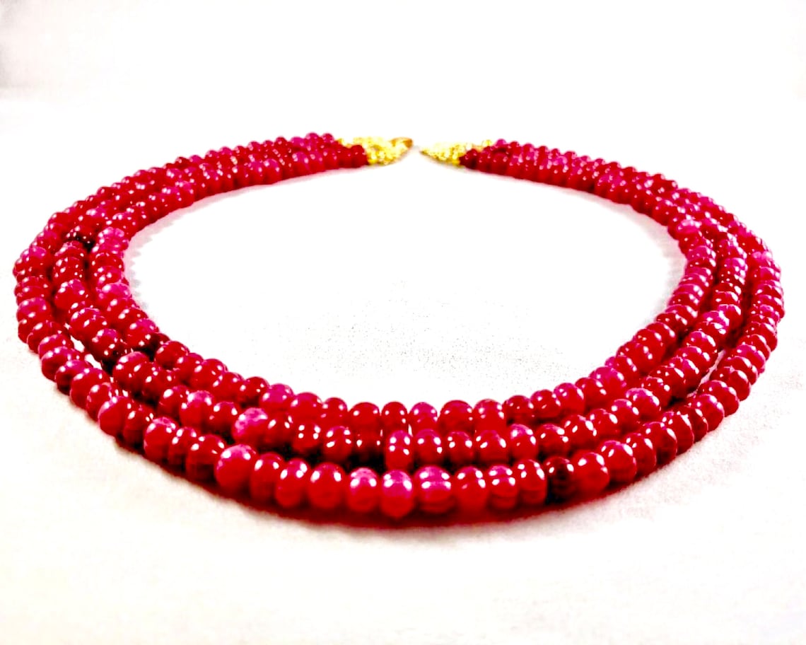 Ruby Necklace Ruby 3 Strand Necklace Ruby Rondelle Necklace - Etsy