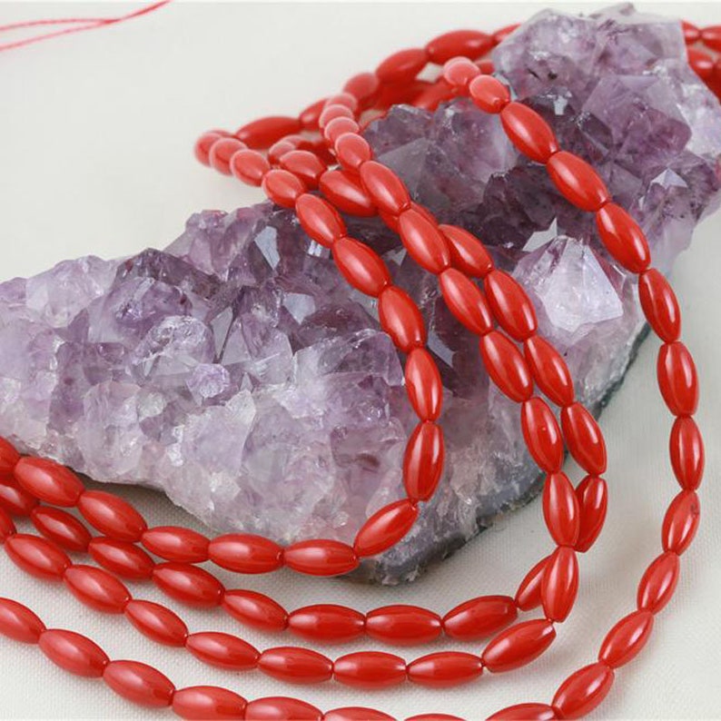6 rows 4X8mm 17-22 inches Rice Red Natural Coral Beads | Etsy