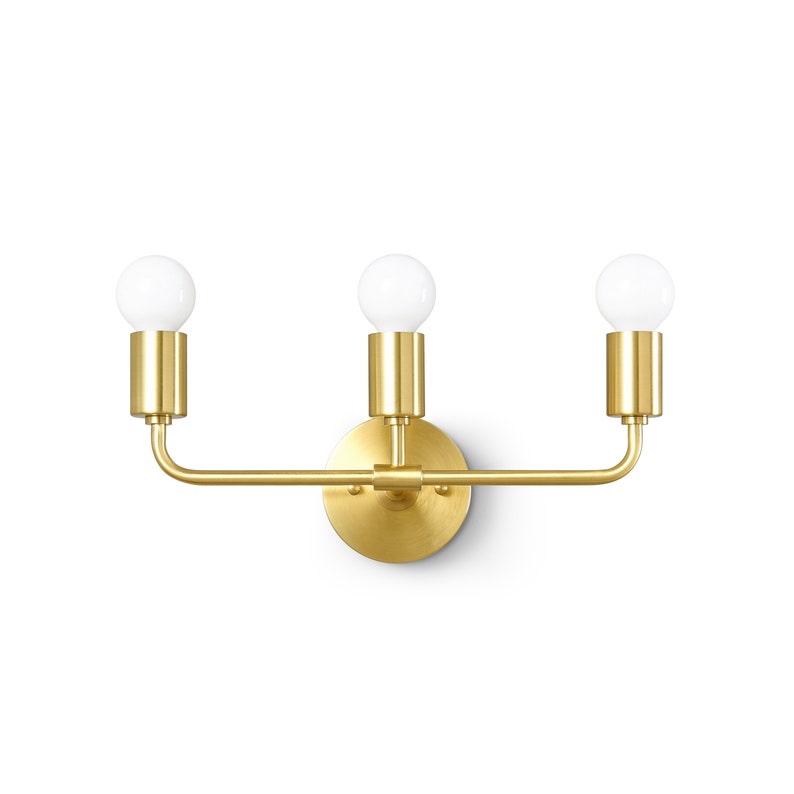 3-Light Brushed Gold Wall Sconce Modern Minimalist Bathroom | Etsy 3-Light Brushed Gold Wall Sconce Modern Minimalist Bathroom | Etsy