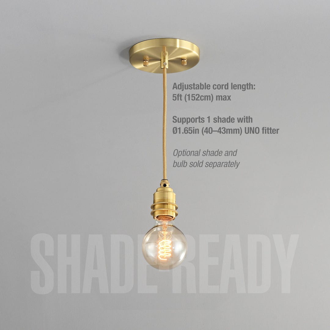 Brass Gold 1-light Pendant - Robust Brass Socket for Hanging Lamp Shade ...