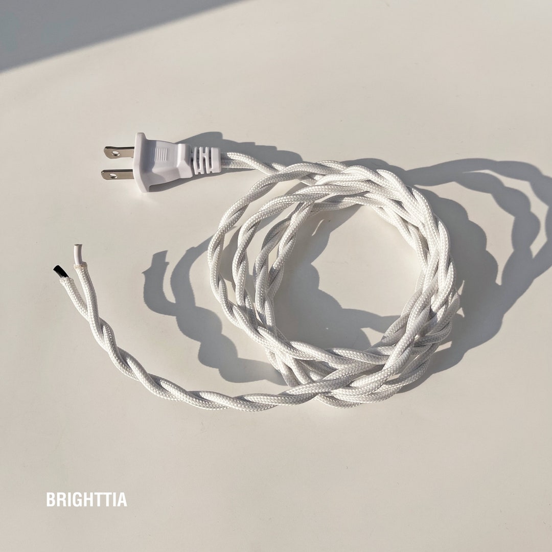 White Plug-in Twisted Cloth-covered Power Cord With 2 Prong Plug - 4 ...