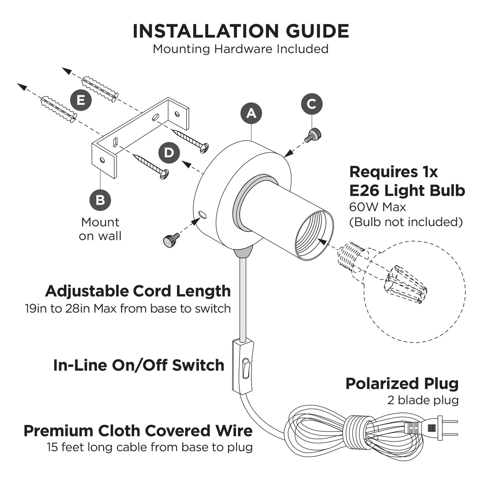 White Plug-in Wall Sconce Light With Gold Ring Industrial Modern ...