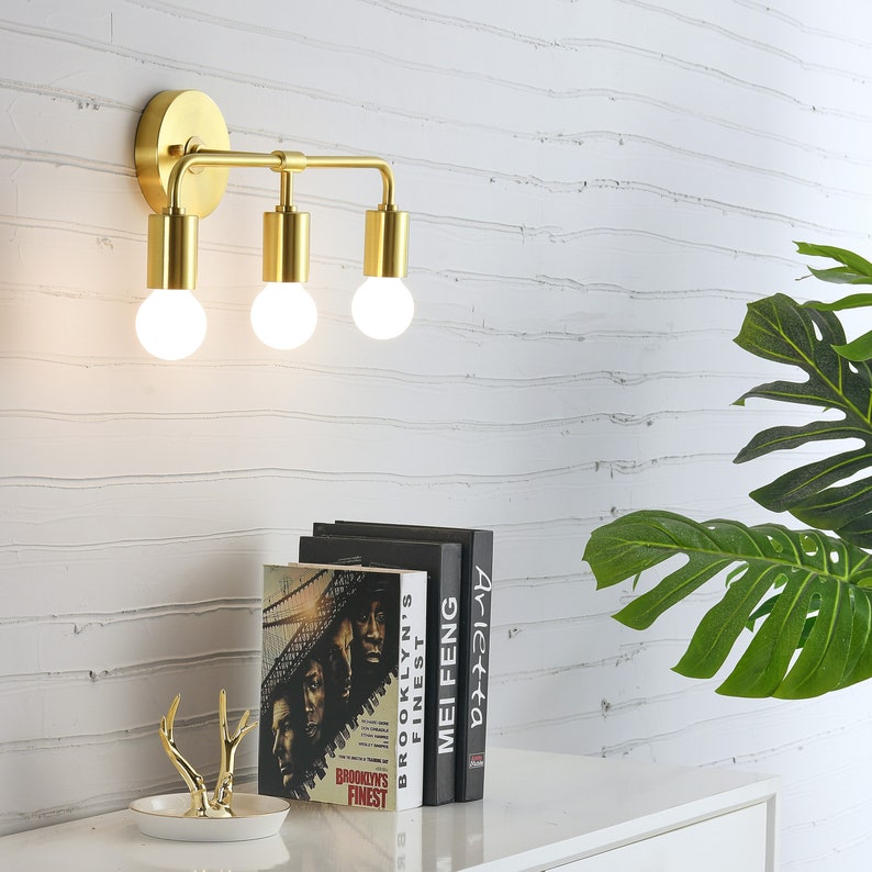 3-light Brushed Gold Wall Sconce Modern Minimalist Bathroom - Etsy 3-light Brushed Gold Wall Sconce Modern Minimalist Bathroom - Etsy