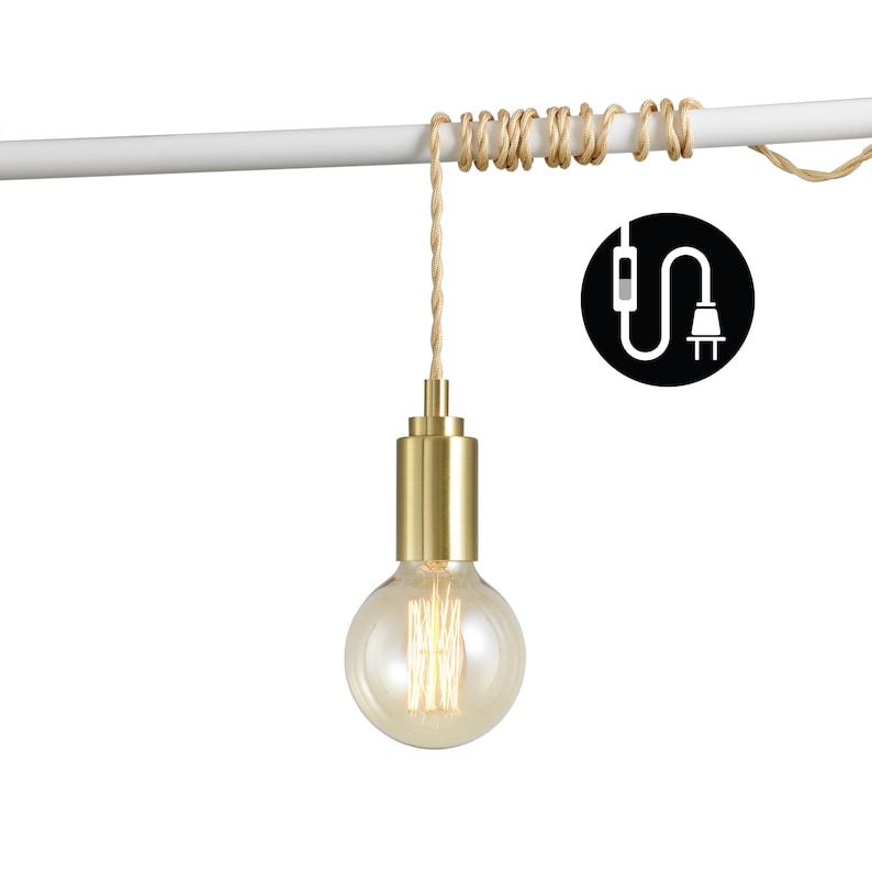 Brushed Gold Plug-in Simple Swag Pendant Ceiling Light With - Etsy