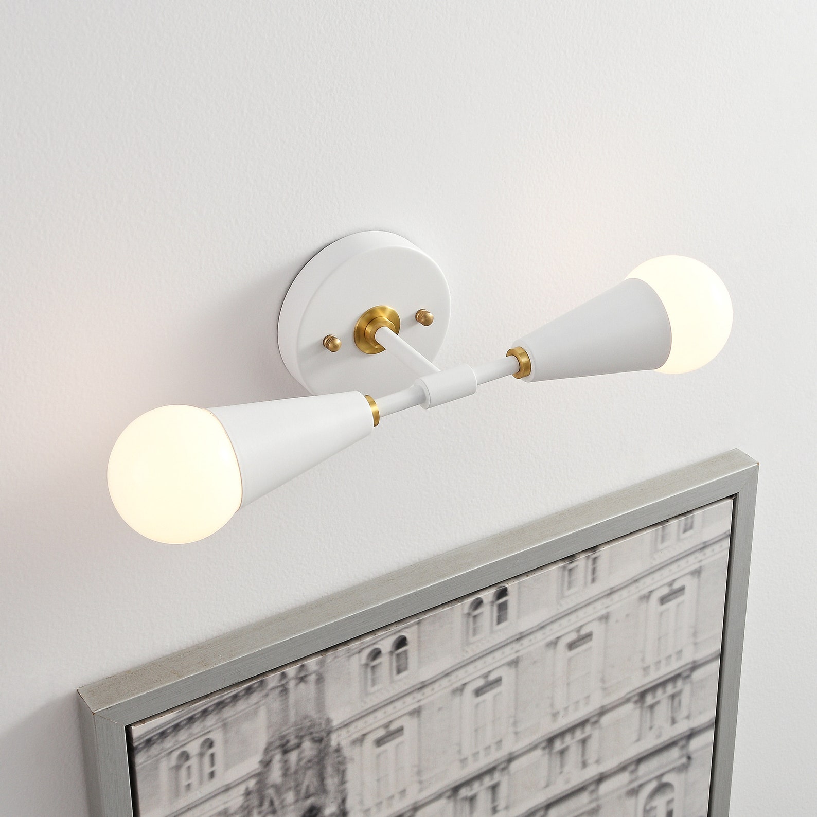 2 Light White & Gold Cone Wall Sconce Mid Century Modern - Etsy