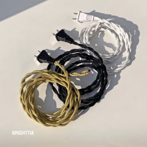 Black Plug-in Twisted Cloth-covered Power Cord With 2 Prong Plug - 4 ...