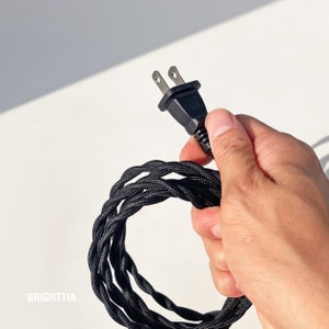 Black Plug-in Twisted Cloth-covered Power Cord With 2 Prong Plug - 4 ...