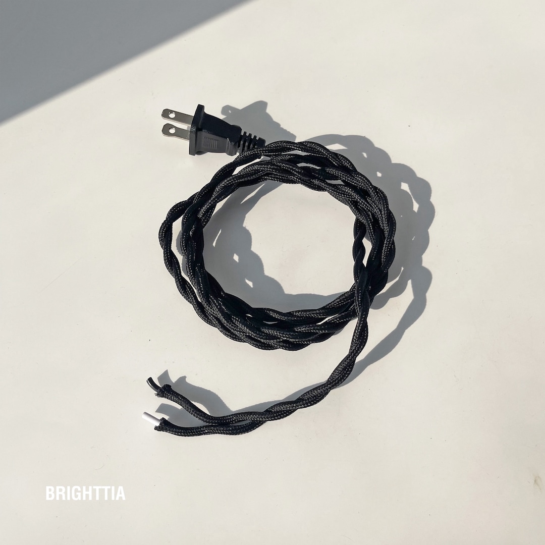 Black Plug-in Twisted Cloth-covered Power Cord With 2 Prong Plug - 4 ...
