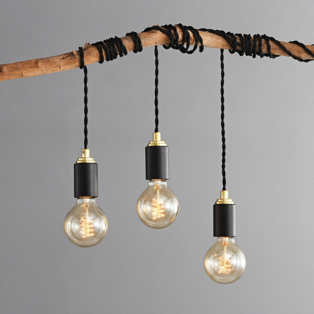 Black & Gold Plug-in Pendant - Industrial Modern Minimalist Hanging ...