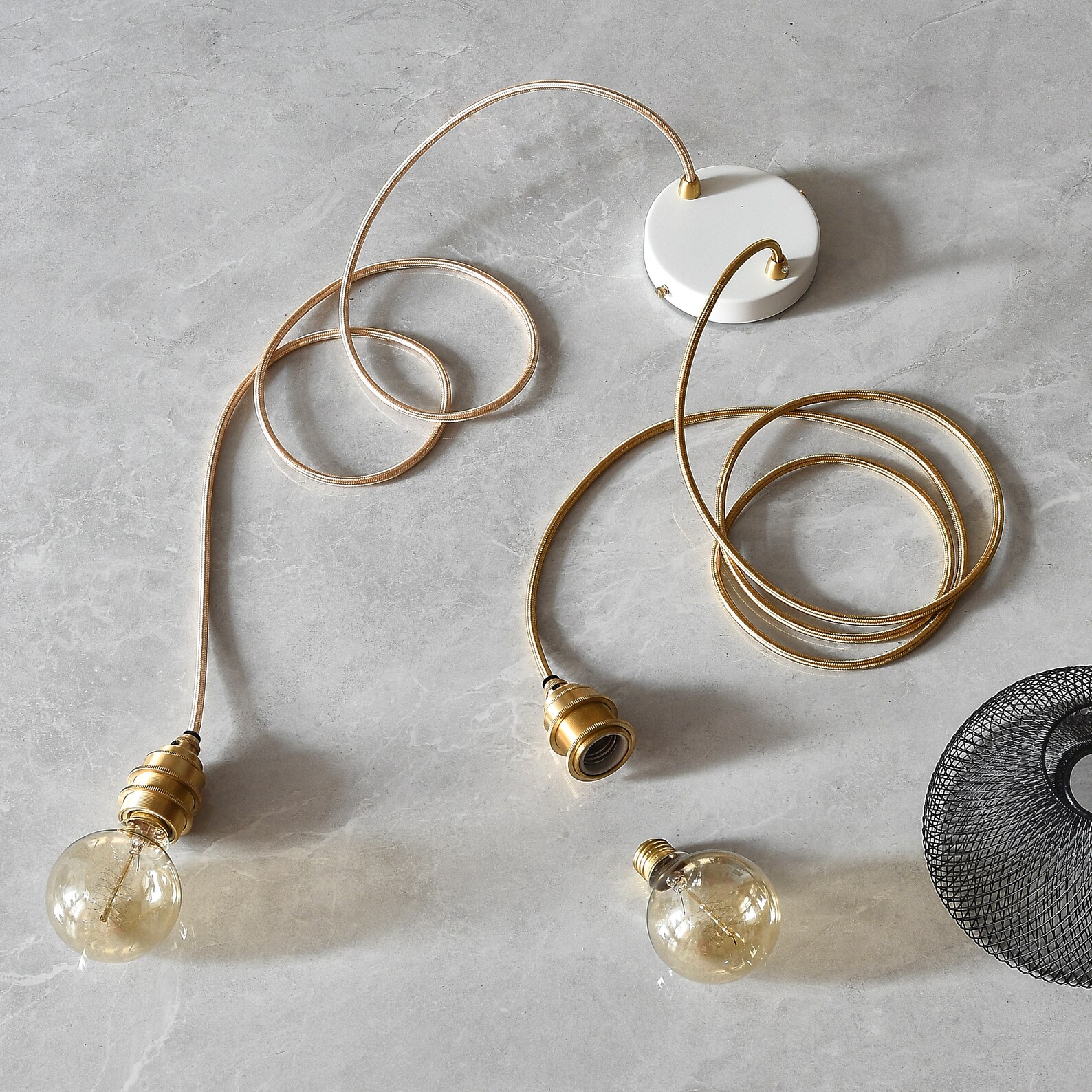 2-port White 4.7in Ceiling Canopy With Brass Hardware - Plug-in to ...